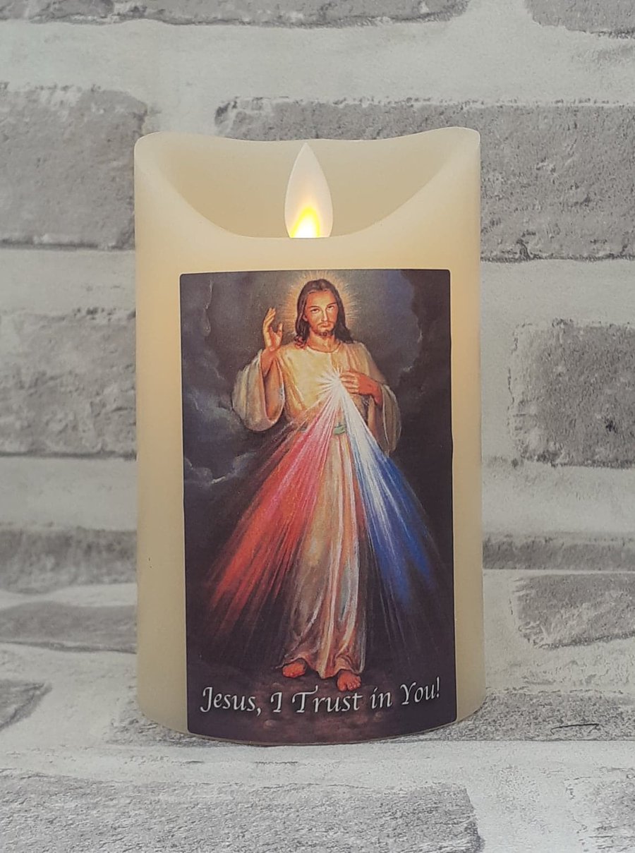 DIVINE MERCY LED CANDLE Scented Vanilla wax Can... - Folksy