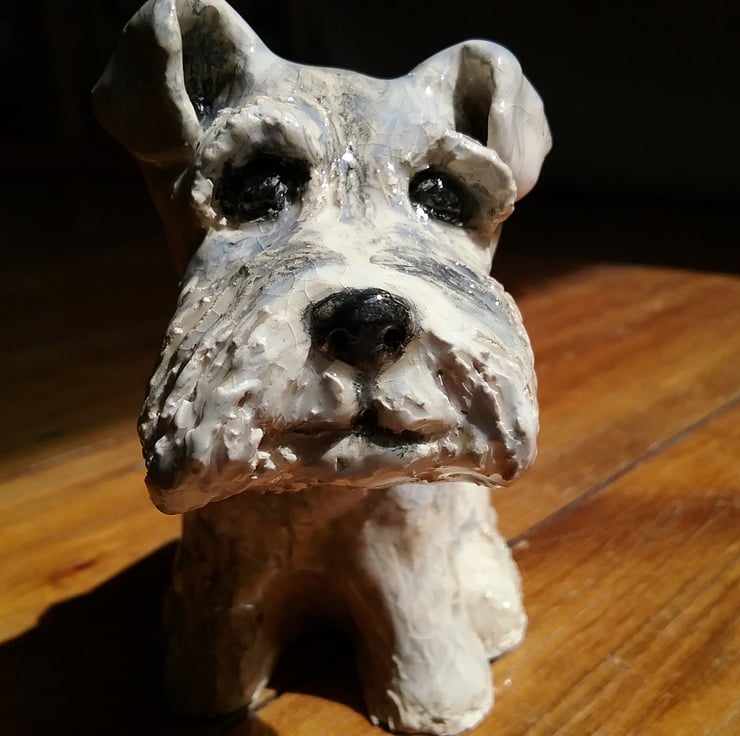 Hand sculpted seated ceramic schnauzer. Hand pa... - Folksy