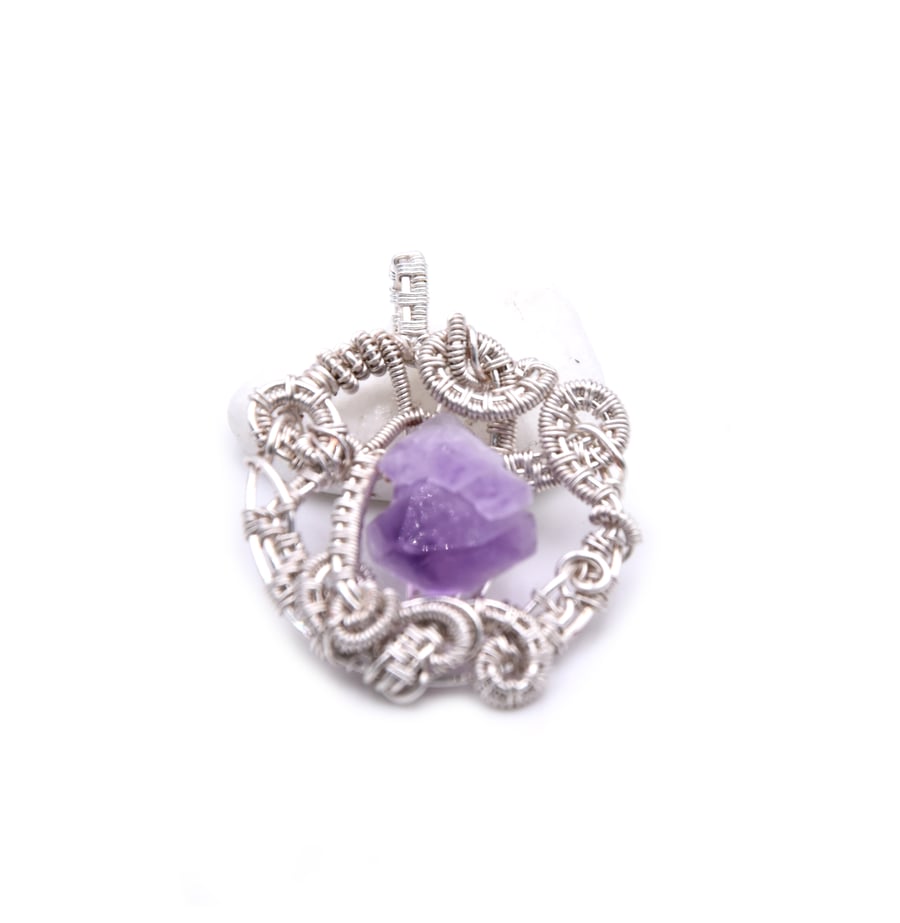 Amethyst pendant, rococo style pendant, wire wr... - Folksy