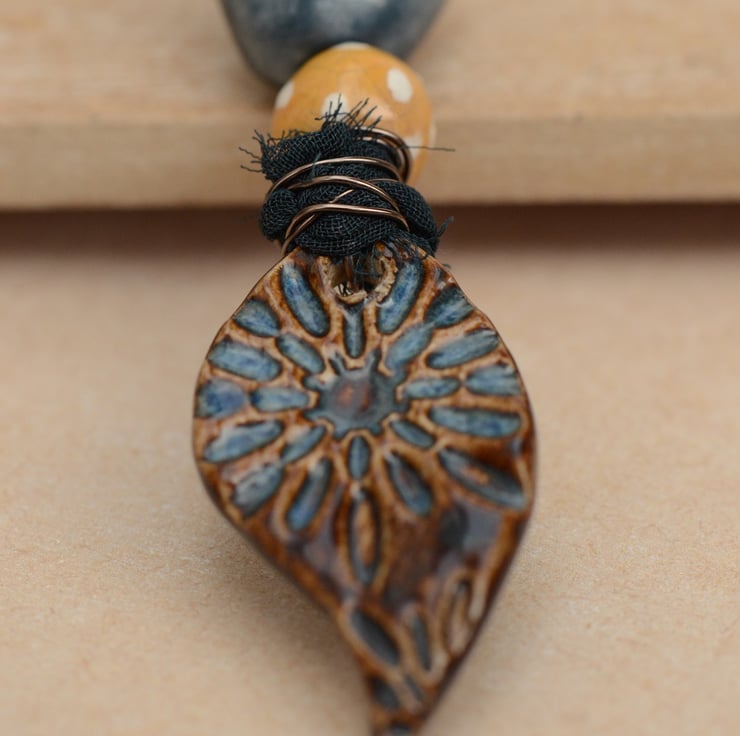 Dark Blue Navy Ceramic Pendant Necklace with Mu... - Folksy