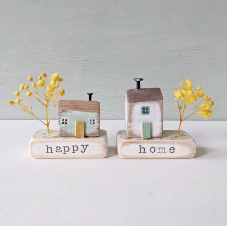 A Little Wooden Handmade House in a Bag with Fl... - Folksy
