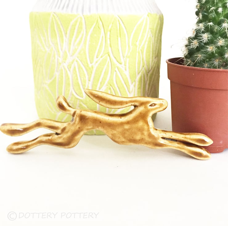 Pottery hare, ceramic hare, leaping hare. mosai... - Folksy