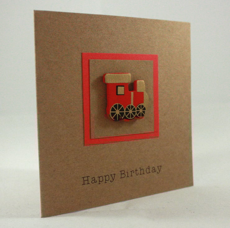 Handmade birthday card - little red train - Folksy