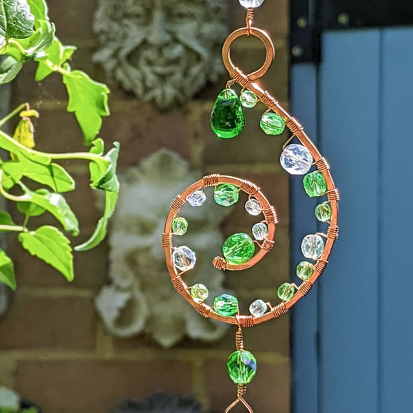 Pretty Green and Copper spiral suncatcher handm... - Folksy