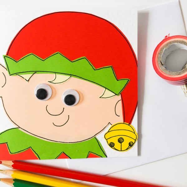 Elf handmade Christmas card, Whimsical Festive ... - Folksy
