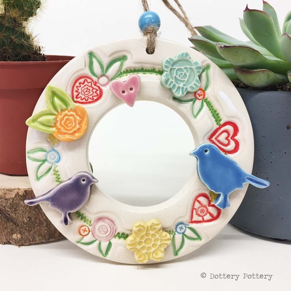 Small ceramic Spring wreath decoration with flo... - Folksy