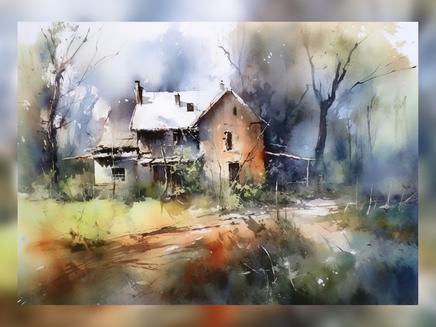 Rustic House Watercolor Art Print 5x7 - Vintage... - Folksy