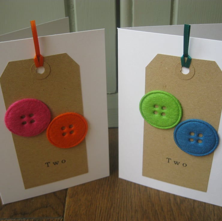 Button Birthday Cards, Number 2 - Folksy