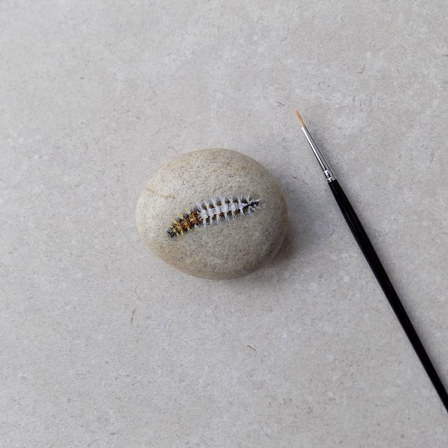 Painted Stone 'Comma Butterfly Caterpillar' - Folksy