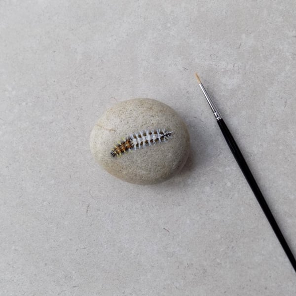 Painted Stone 'Comma Butterfly Caterpillar' - Folksy