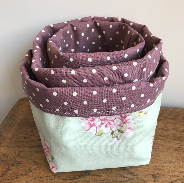 3 nesting fabric storage baskets - Folksy