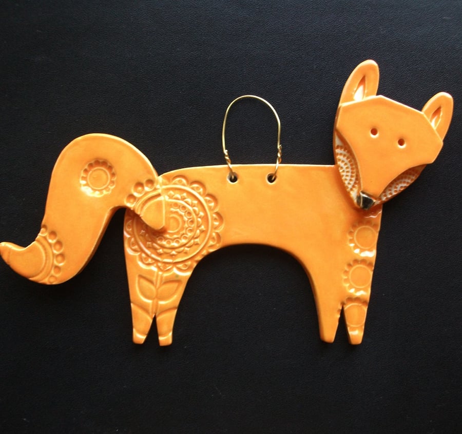 Orange ceramic fox decoration - Folksy