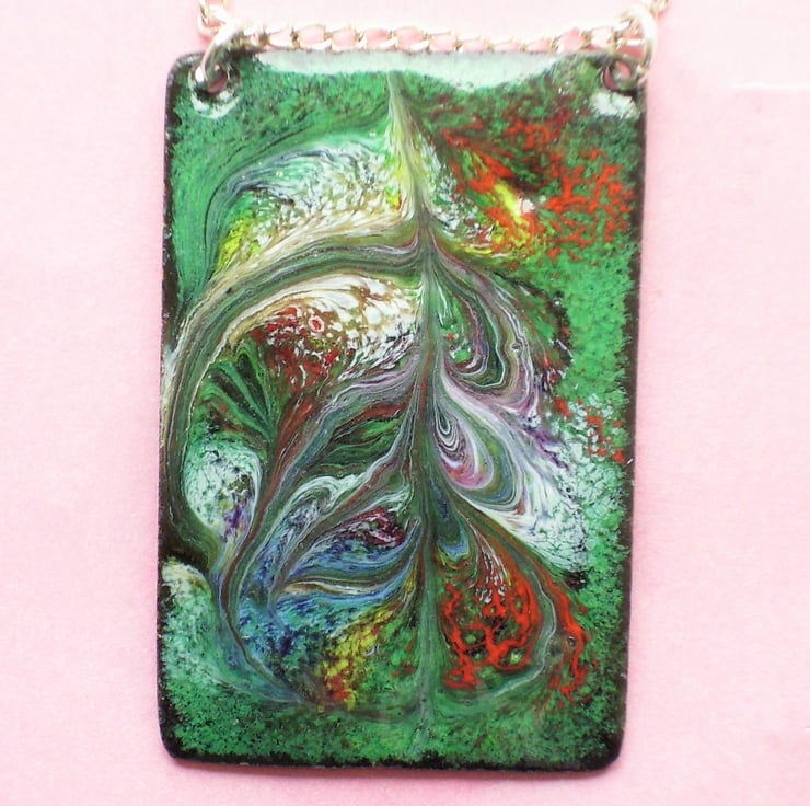 rectangular pendant scrolled on green - Folksy