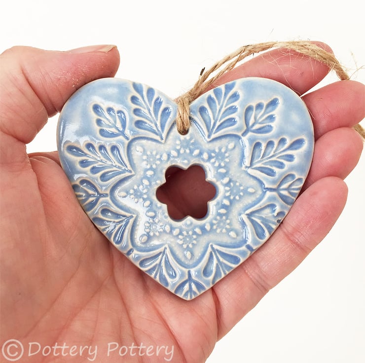 Ceramic heart hanging decoration Pottery Heart ... - Folksy