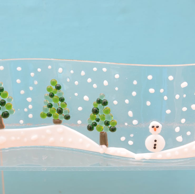 Glass snow scene with Christmas trees and snowm... - Folksy