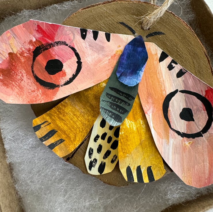Handmade Butterfly Moth Art on slices wood 5 - Folksy