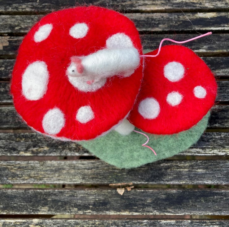 Needle felted toadstools with mice - Folksy