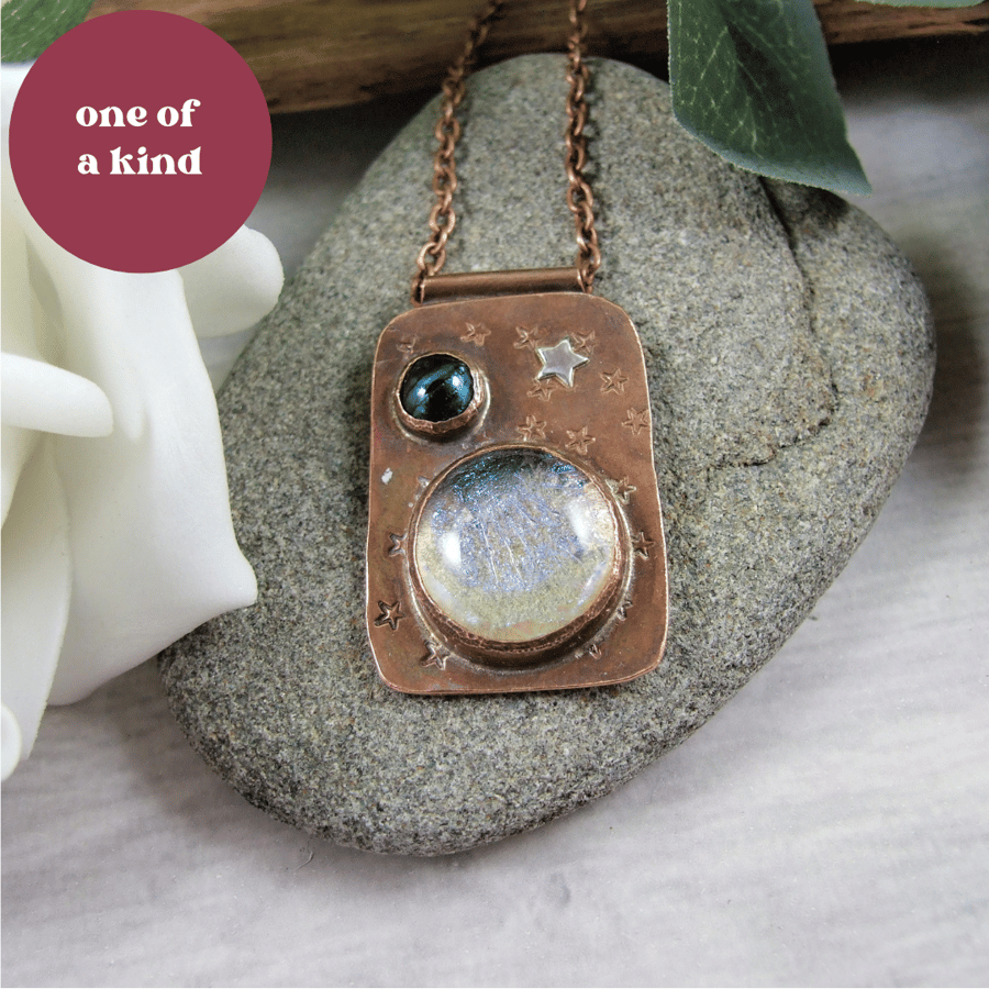 Celestial Dichroic Glass and Copper Night Sky N... - Folksy