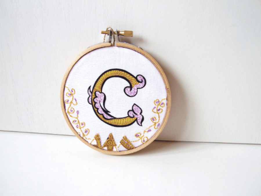 C embroidery hoop, initial letter C embroidery,... - Folksy