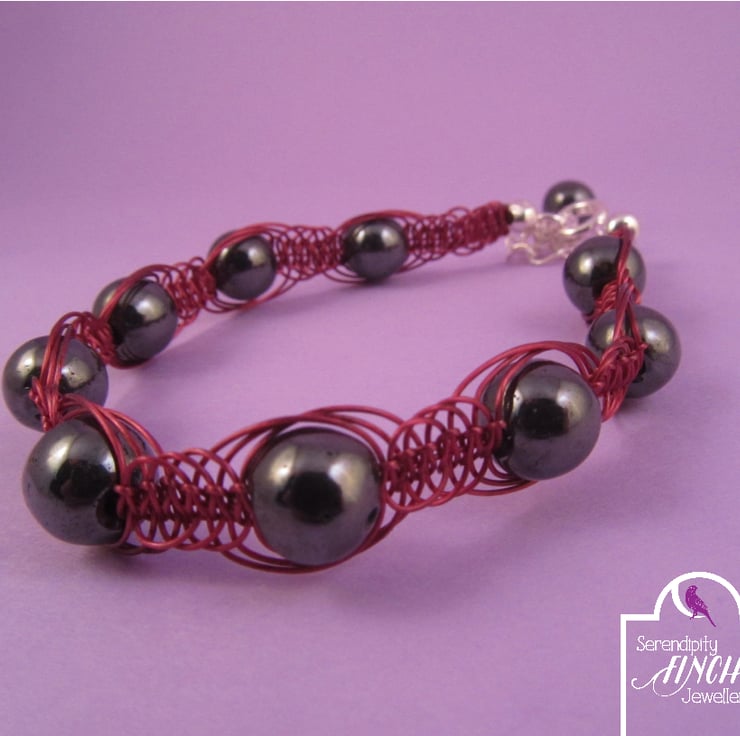 Haematite Red Macrame Bracelet - Folksy