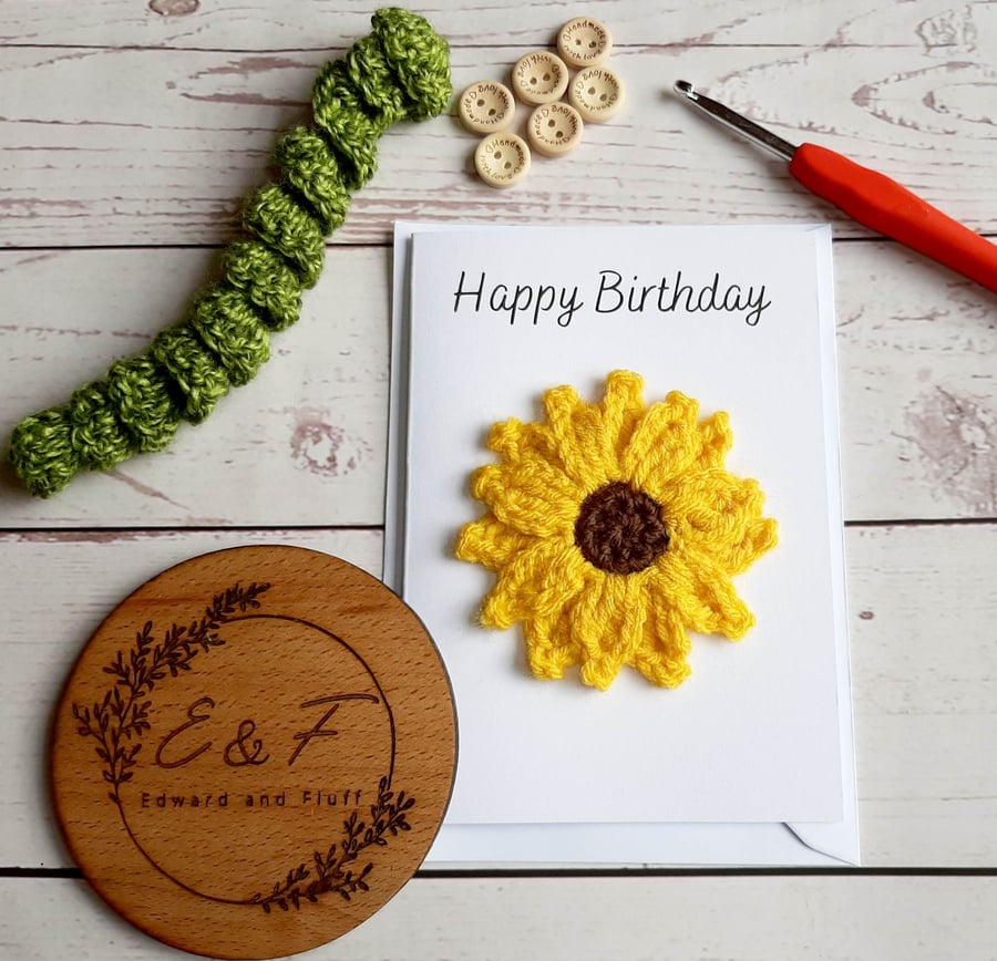 Crochet sunflower card, Handmade birthday card,... - Folksy