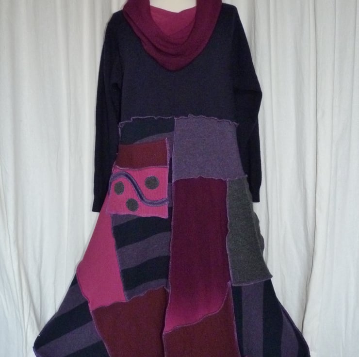 Upcycled Wool Sweater Dress in Blues and Purple... - Folksy