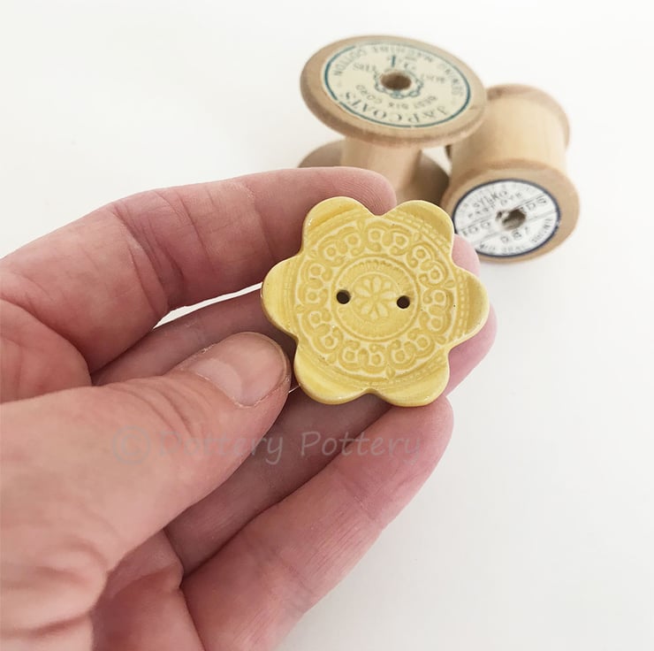 Large ceramic flower shaped button - Folksy