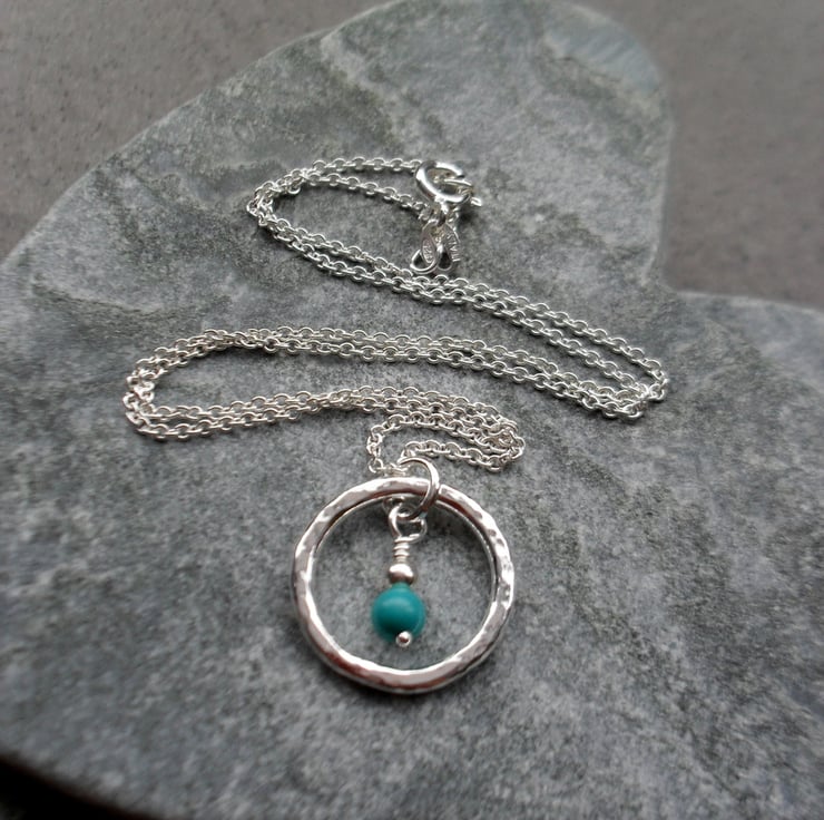 Sterling Silver Circle Pendant With Turquoise S... - Folksy