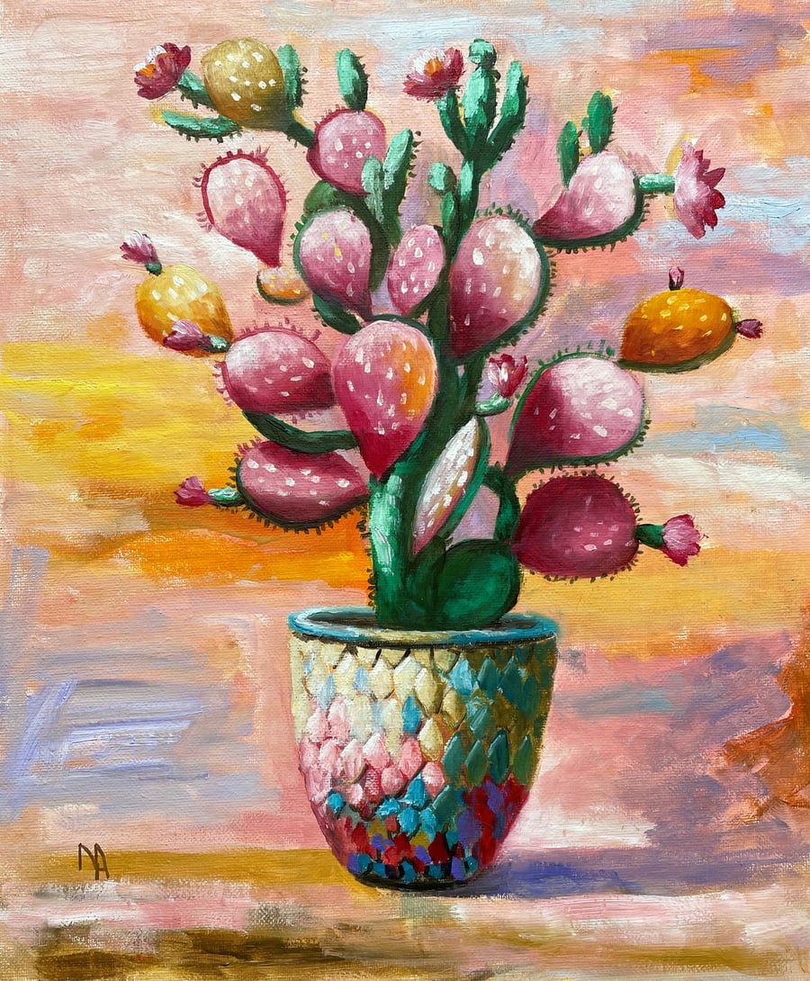 Abstract Blooming Cactus oil painting on canvas... - Folksy