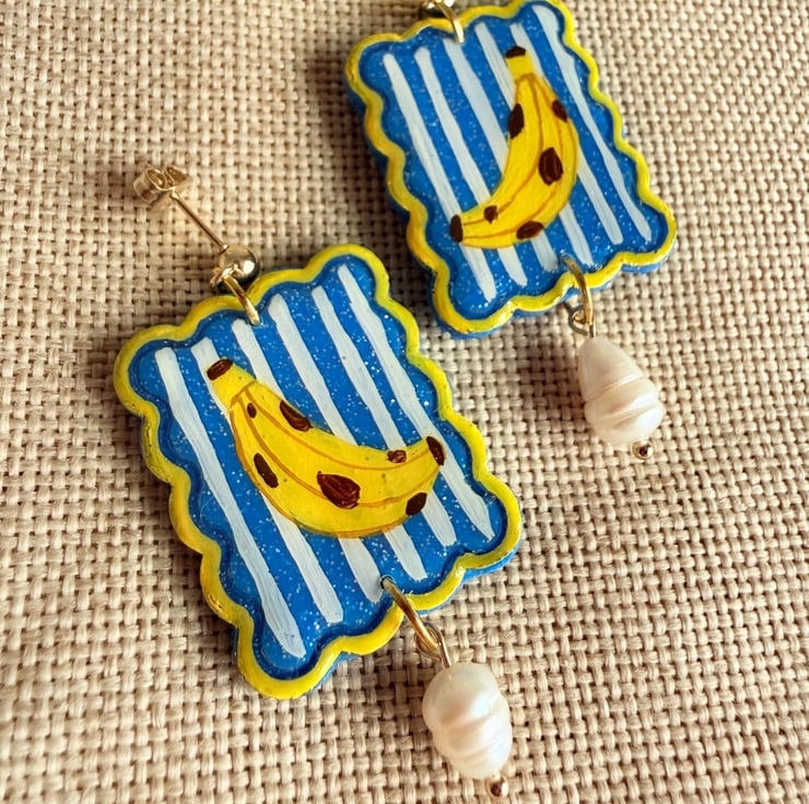 Banana Tile Pearl Earrings - LIMITED EDITION - Folksy