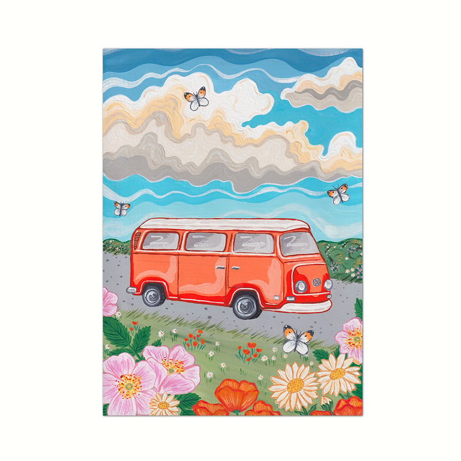 Orange Camper Van Art Print - Folksy