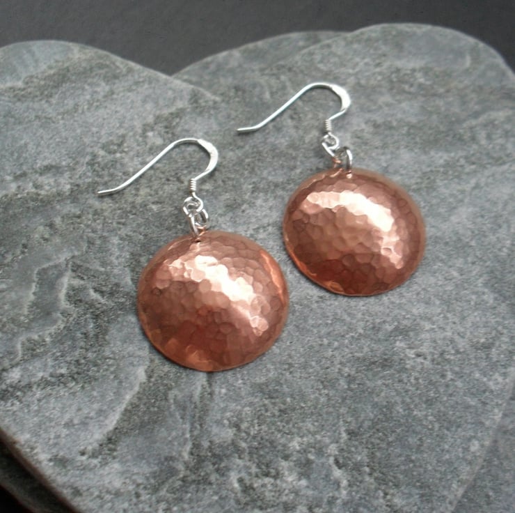 Copper Disc Earrings With Sterling Silver Ear W... - Folksy