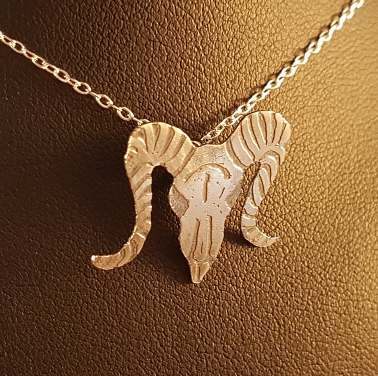 Sterling Silver Etched Ram Skull Necklace Pendant - Folksy