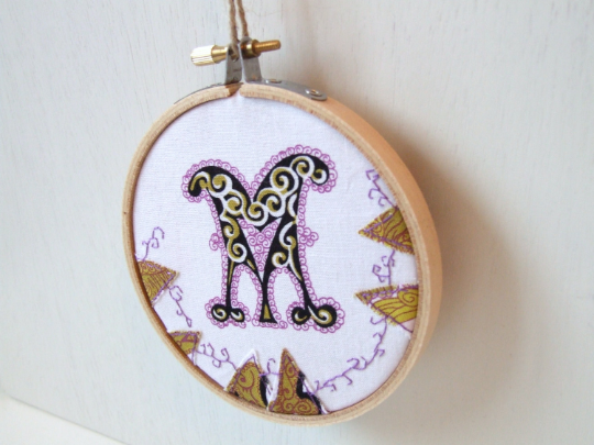 M embroidery hoop, initial letter M embroidery,... - Folksy