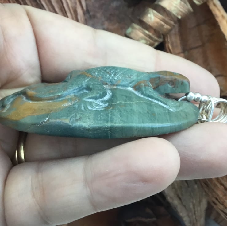 Stunning Carved Lizard Jasper Gemstone pendant ... - Folksy