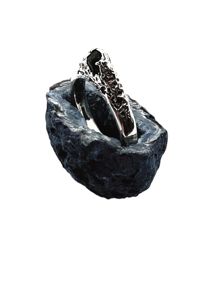 Sandcasted Sterling Silver and Raw Saphire Ring - Folksy