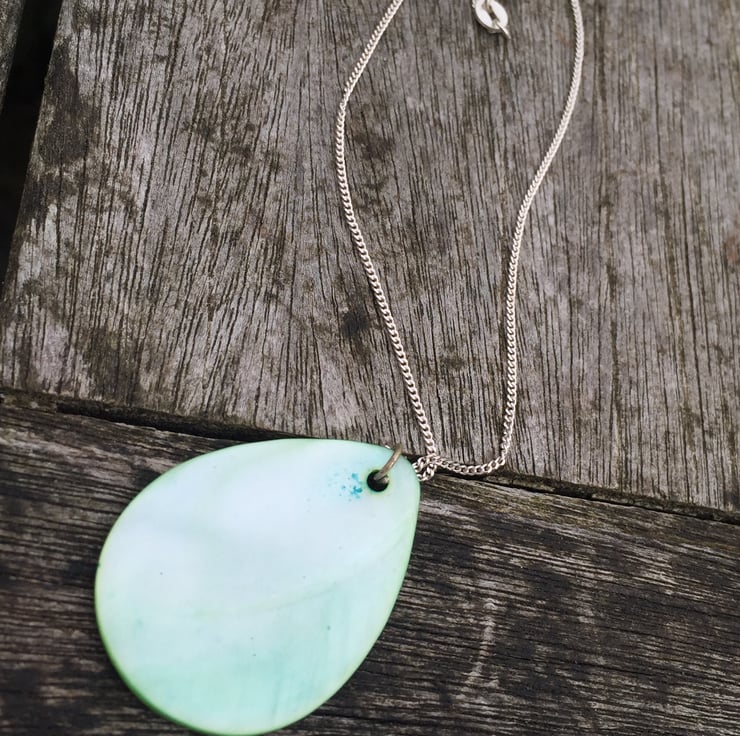 Green shell on sterling silver chain - Folksy