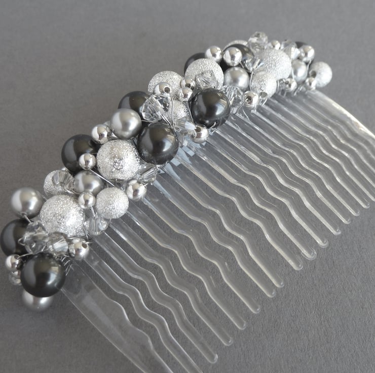 Dark Grey Stardust Hair Comb - Pearl and Crysta... - Folksy