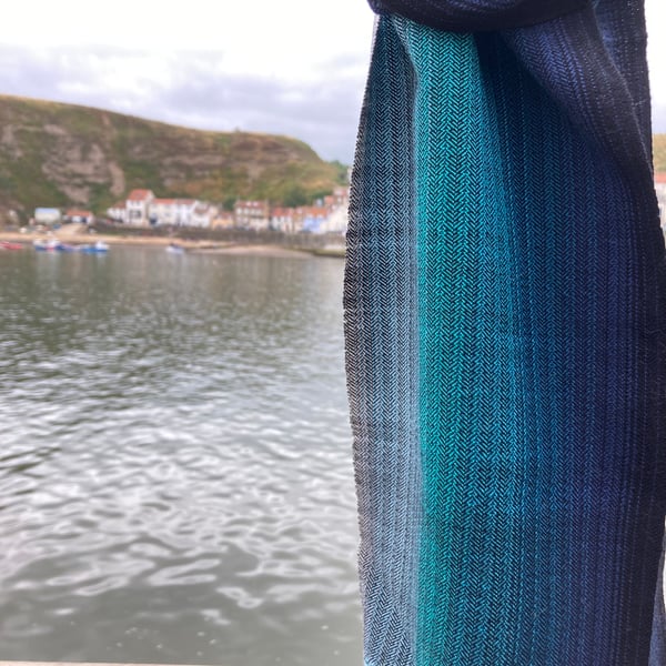 Deep Blue Sea Cotton, Linen Handwoven Scarf - Folksy