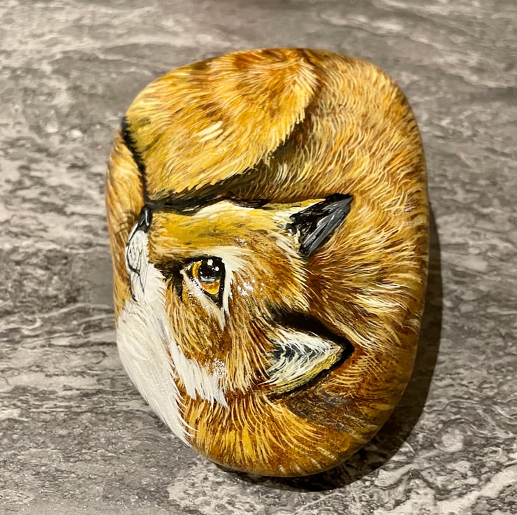 Fox hand painted large garden rock stone wildli... - Folksy