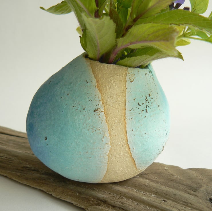 Turquoise Ceramic Pebble Vase - Folksy