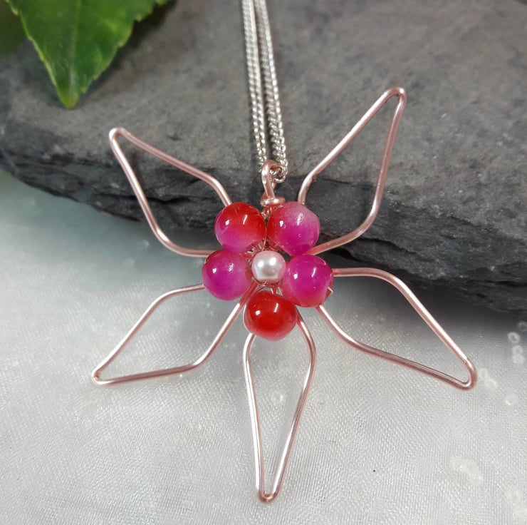 Wire wrapped flower pendant necklace SALE - Folksy