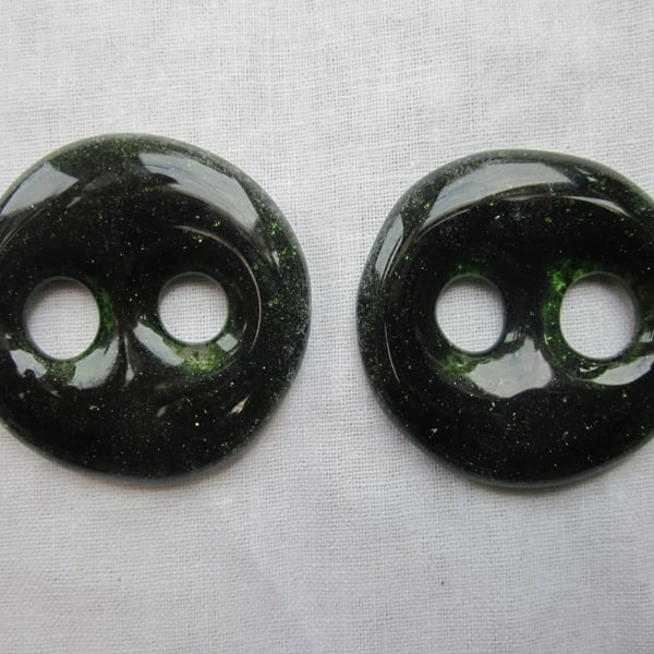 Handmade pair of cast glass buttons - Aventurin... - Folksy