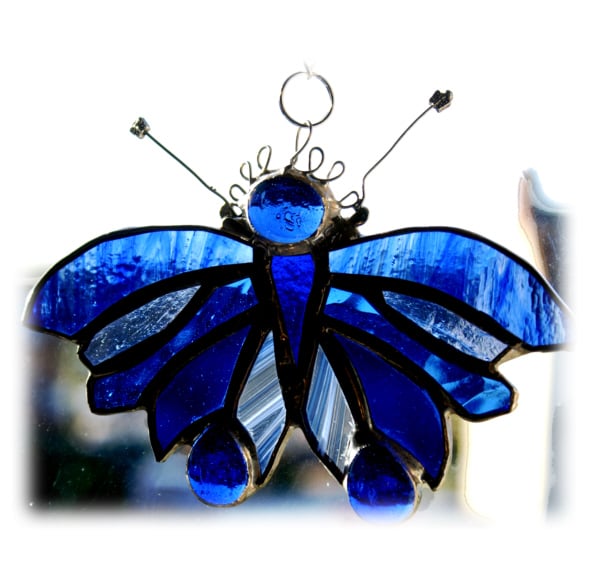 Butterfly Suncatcher Blue Stained Glass Bauble ... - Folksy