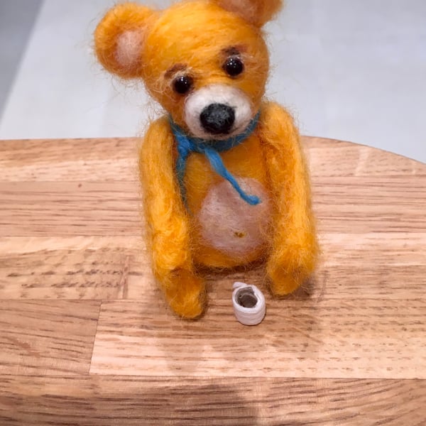 Teddy needle felt sculpture with its own toilet... - Folksy