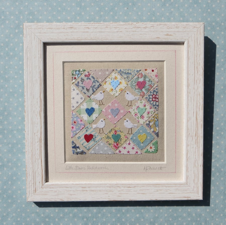 Little Doves Patchwork, framed, finely hand-sti... - Folksy