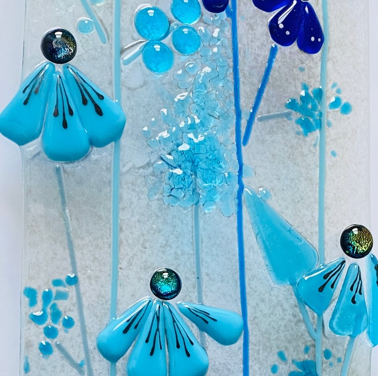 Glass floral art- blue meadow flowers( made to ... - Folksy