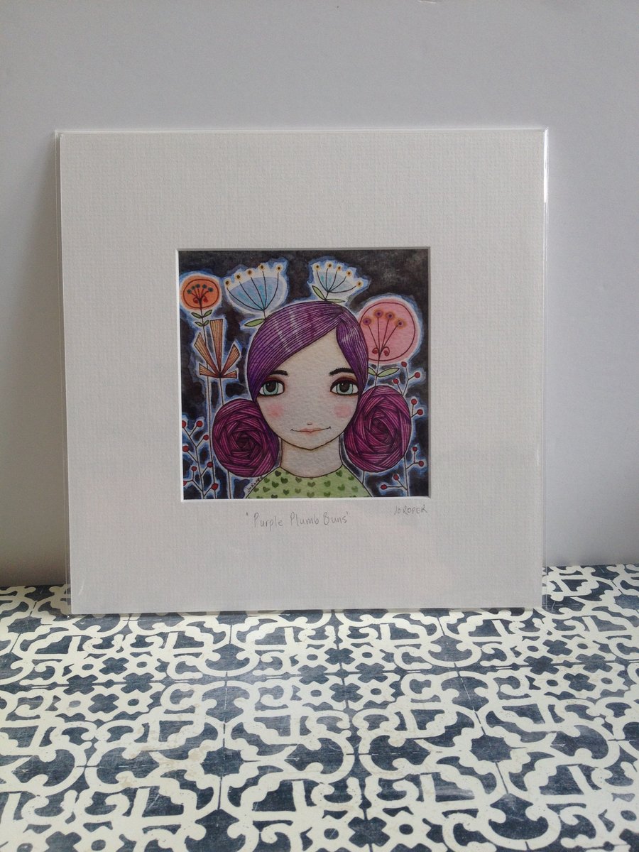 Plumb buns mounted print Jo Roper - Folksy