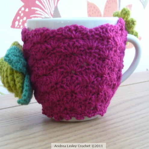 Crochet Mug Cosy/Bright Pink with flower (Made ... - Folksy