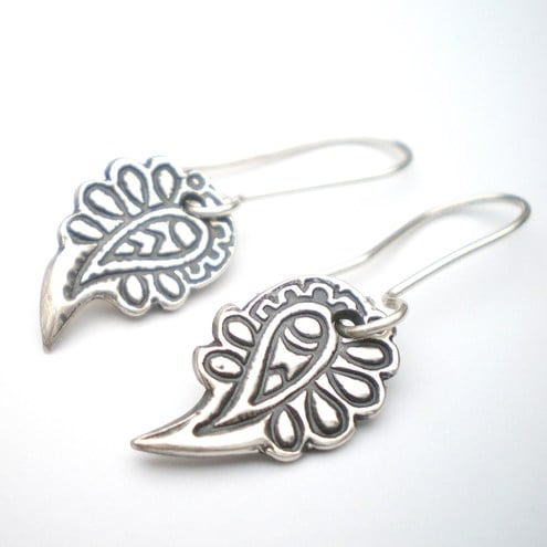 Silver Paisley Earrings - Folksy